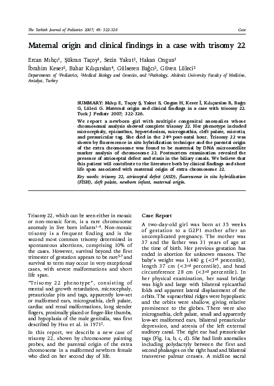 (PDF) Maternal origin and clinical findings in a case with trisomy 22