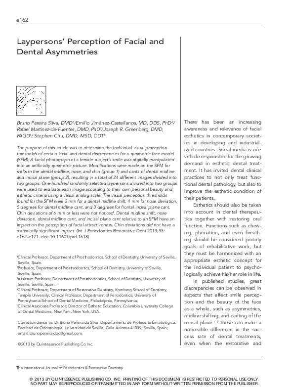 (PDF) Laypersons’ Perception of Facial and Dental Asymmetries | Stephen ...
