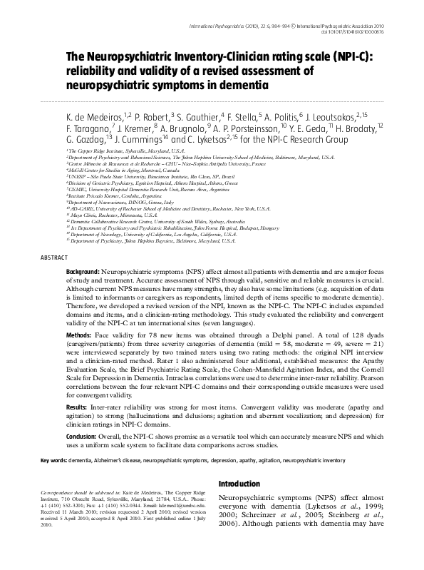 (PDF) The Neuropsychiatric Inventory-Clinician rating scale (NPI-C ...