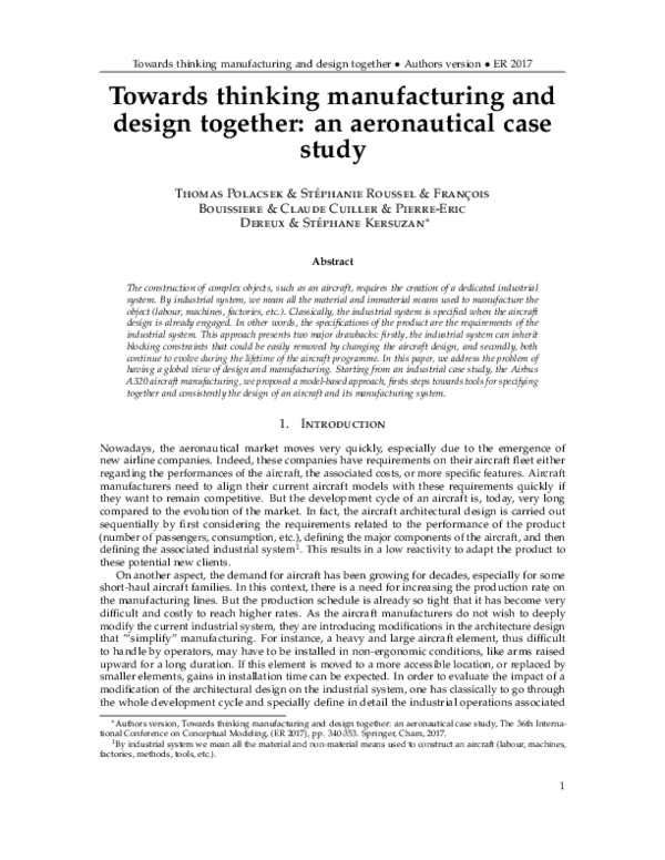 (PDF) Towards Thinking Manufacturing and Design Together: An Aeronautical Case Study