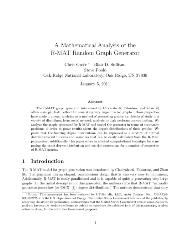 (PDF) A mathematical analysis of the R-MAT random graph generator