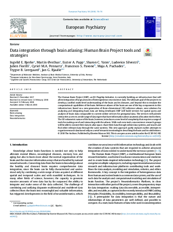 (PDF) Data integration through brain atlasing: Human Brain Project ...