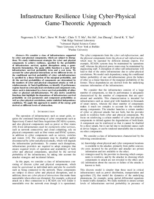 (PDF) Infrastructure resilience using cyber-physical game-theoretic approach