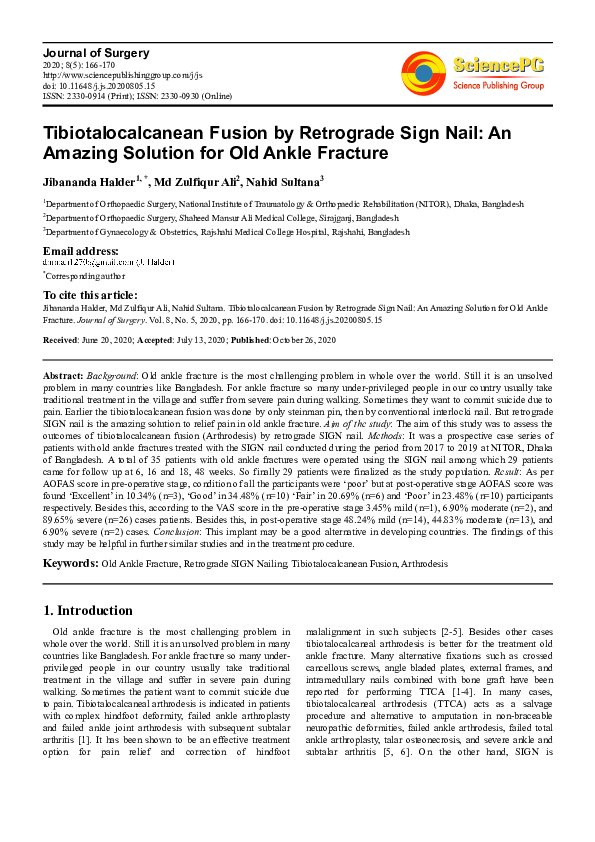 (PDF) Tibiotalocalcanean Fusion by Retrograde Sign Nail: An Amazing ...