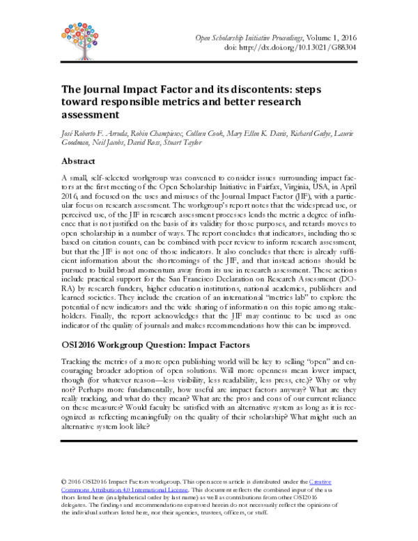 (PDF) The Journal Impact Factor and its discontents: steps toward ...