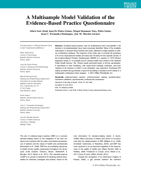 (PDF) A Multisample Model Validation of the Evidence-Based Practice Questionnaire
