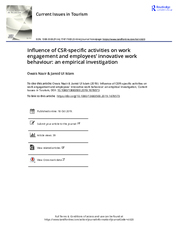 (PDF) Influence of CSR-specific activities on work engagement and ...
