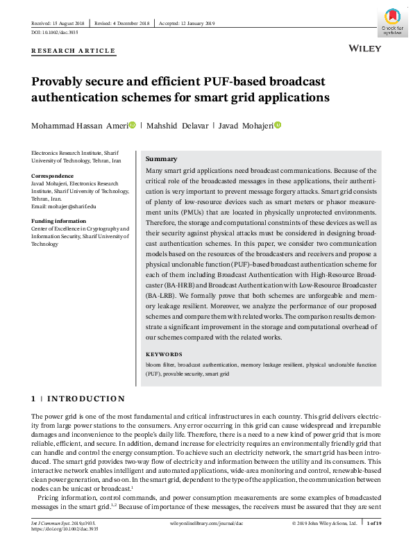 (PDF) Provably secure and efficient PUF-based broadcast authentication schemes for smart grid ...