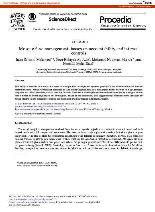 (PDF) Mosque Fund Management: Issues on Accountability and Internal ...