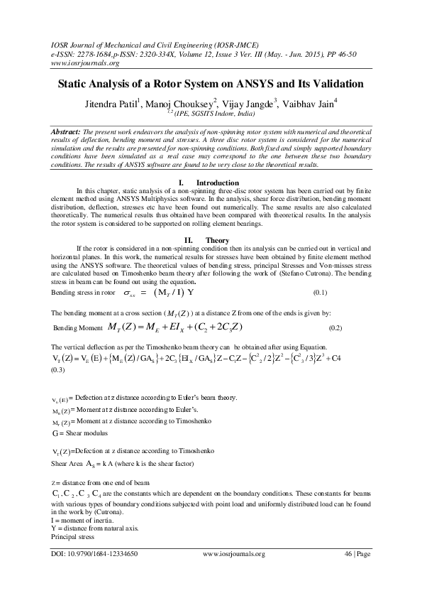 (PDF) Static Analysis of a Rotor System on ANSYS and Its Validation | Jitendra Patil - Academia.edu