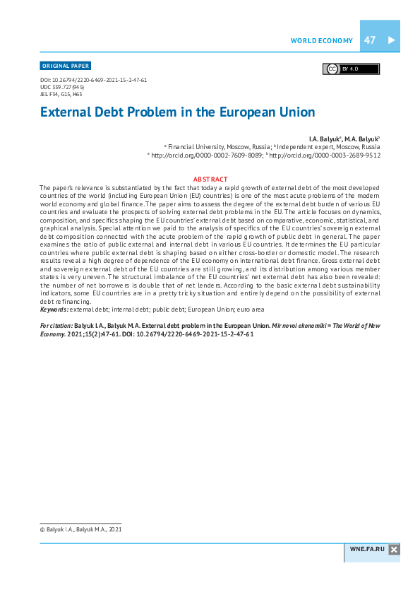 (PDF) External Debt Problem in the European Union
