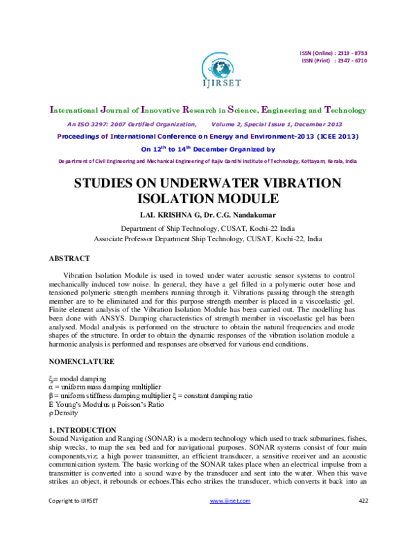 (PDF) Studies on Underwater Vibration Isolation Module | Lal Krishna ...