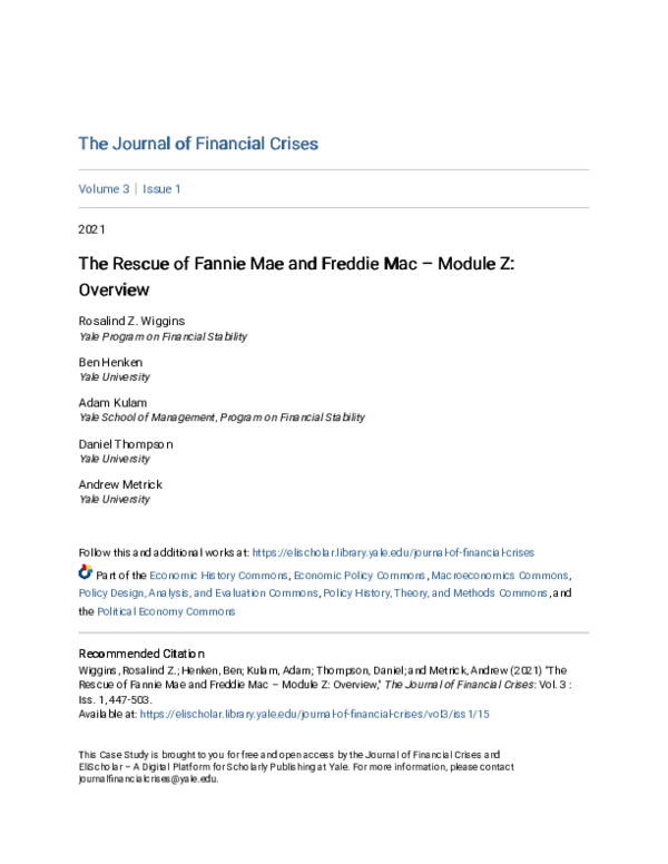 Pdf The Rescue Of Fannie Mae And Freddie Mac Module Z Overview Rosalind Wiggins
