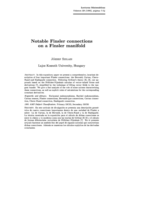 (PDF) Notable Finsler connections on a Finsler manifold