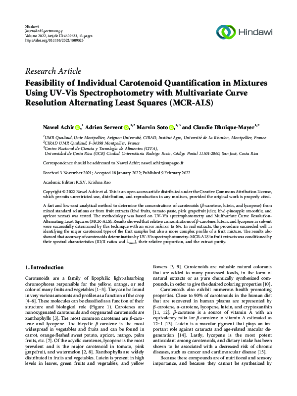 (PDF) Feasibility of Individual Carotenoid Quantification in Mixtures Using UV-Vis ...