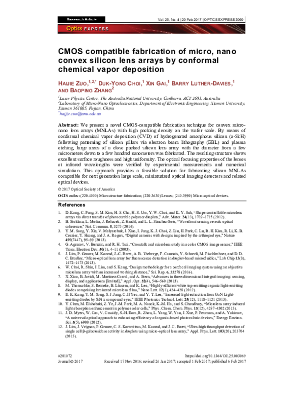 (PDF) CMOS compatible fabrication of micro, nano convex silicon lens ...