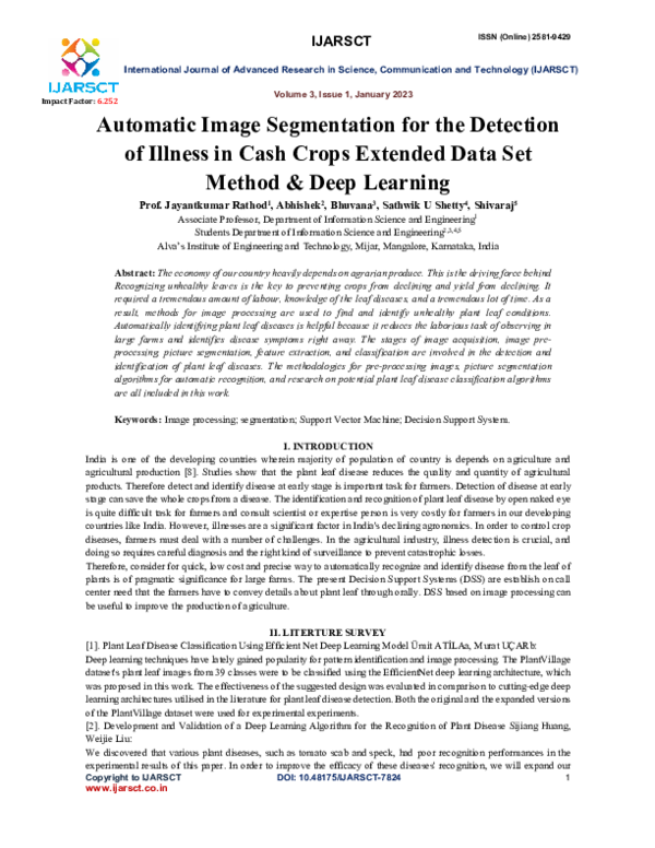 (PDF) Automatic Image Segmentation for the Detection of Illness in Cash Crops Extended Data Set ...