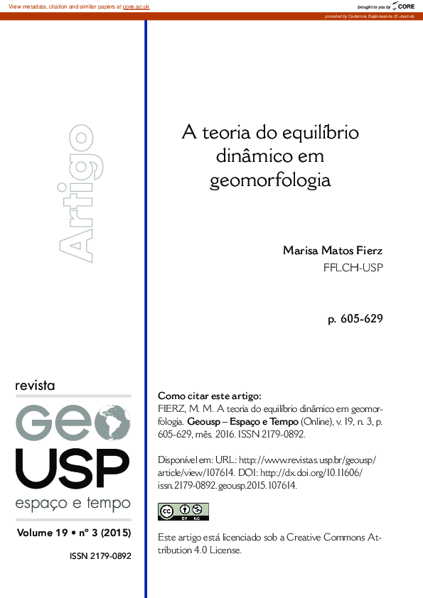 (PDF) The theory of dynamic equilibrium in geomorphology