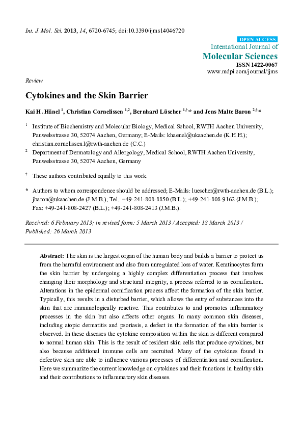 (PDF) Cytokines and the Skin Barrier