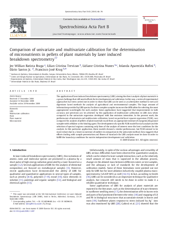 Pdf Comparison Of Univariate And Multivariate Calibration For The