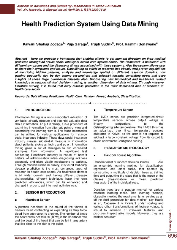 (PDF) Health prediction system using Data Mining