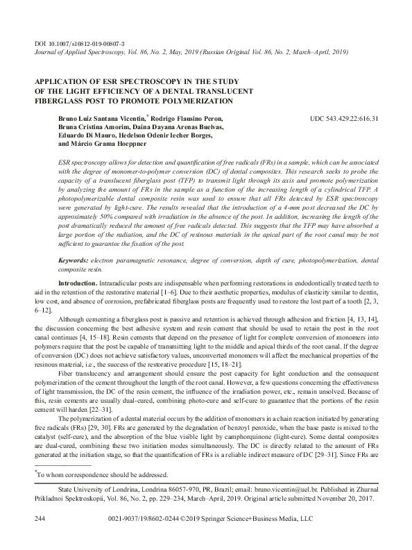 (PDF) Application of ESR Spectroscopy in the Study of the Light ...