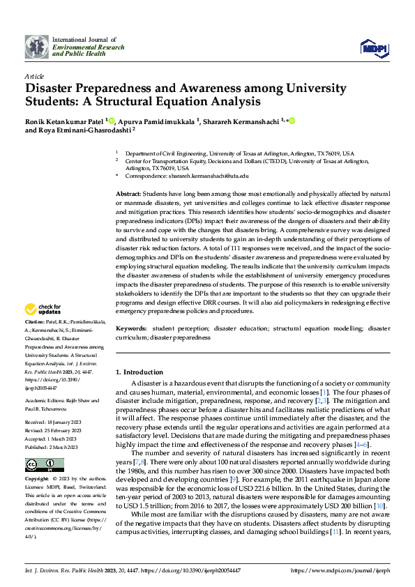 (PDF) Disaster Preparedness and Awareness among University Students: A ...