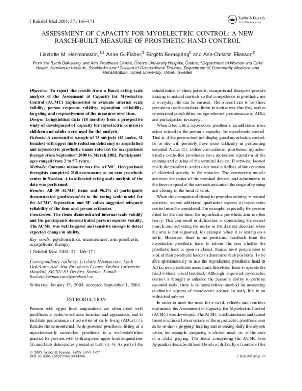 (PDF) Assessment of Capacity for Myoelectric Control: a new rasch-built ...