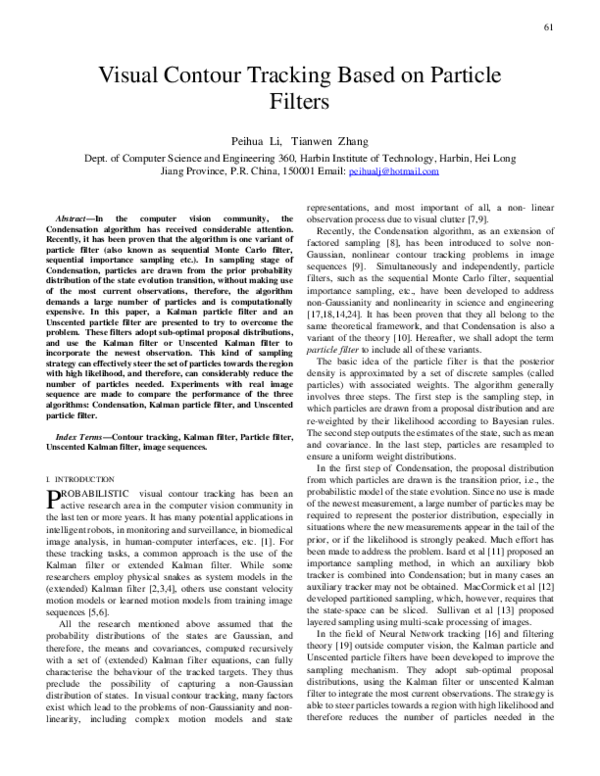 (PDF) Visual contour tracking based on particle filters | Luis Quijano ...