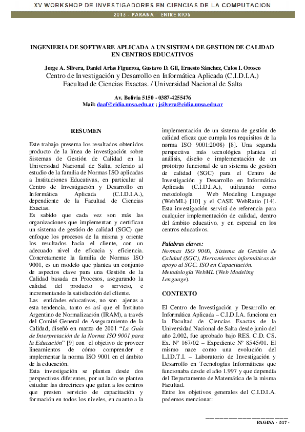 (PDF) Ingenieria de software aplicada a un sistema de gestion de calidad en centros educativos