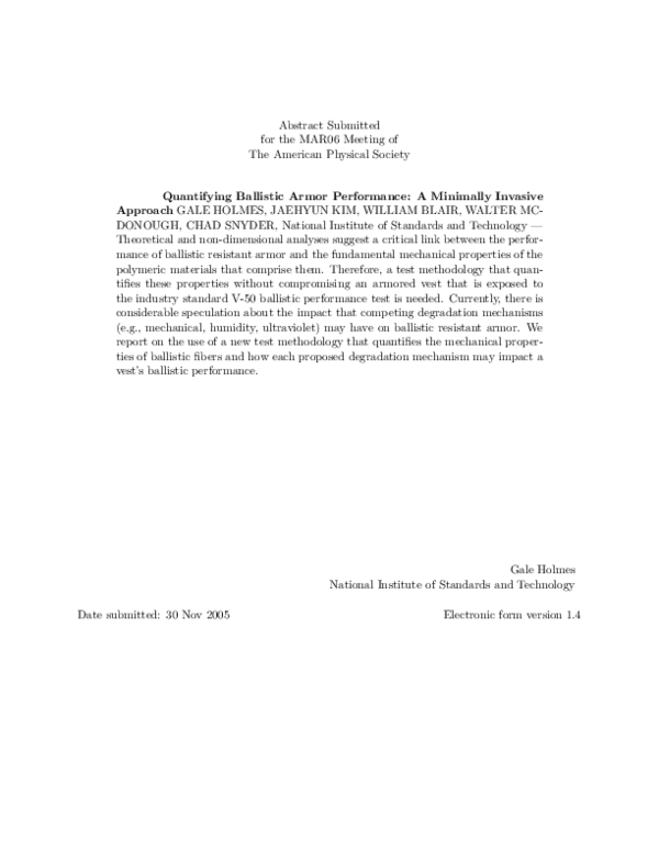 (PDF) Quantifying Ballistic Armor Performance: A Minimally Invasive Approach