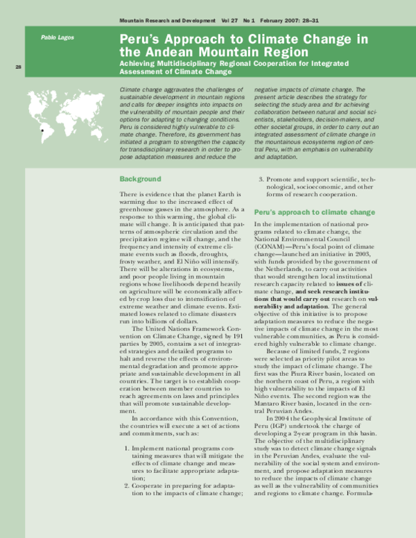 (PDF) Peru's Approach to Climate Change in the Andean Mountain Region