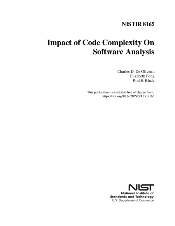 (PDF) NISTIR 8165 Impact of Code Complexity On Software Analysis