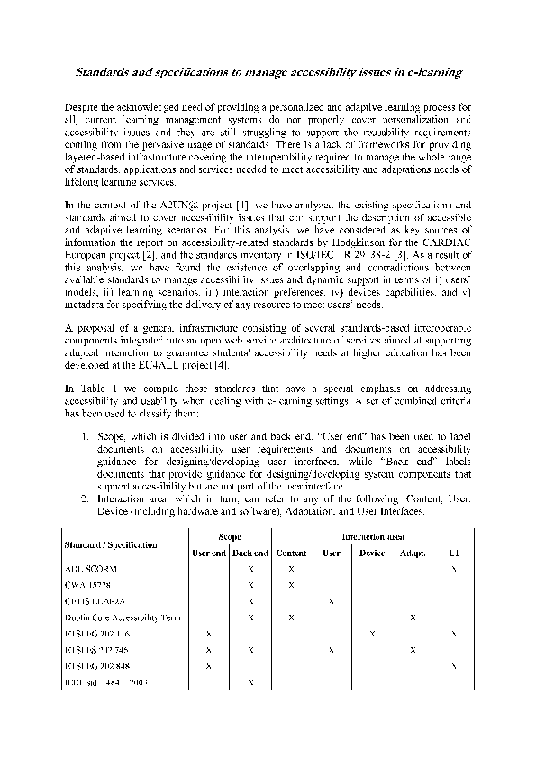 (PDF) Standards and specifications to manage accessibility issues in e-learning