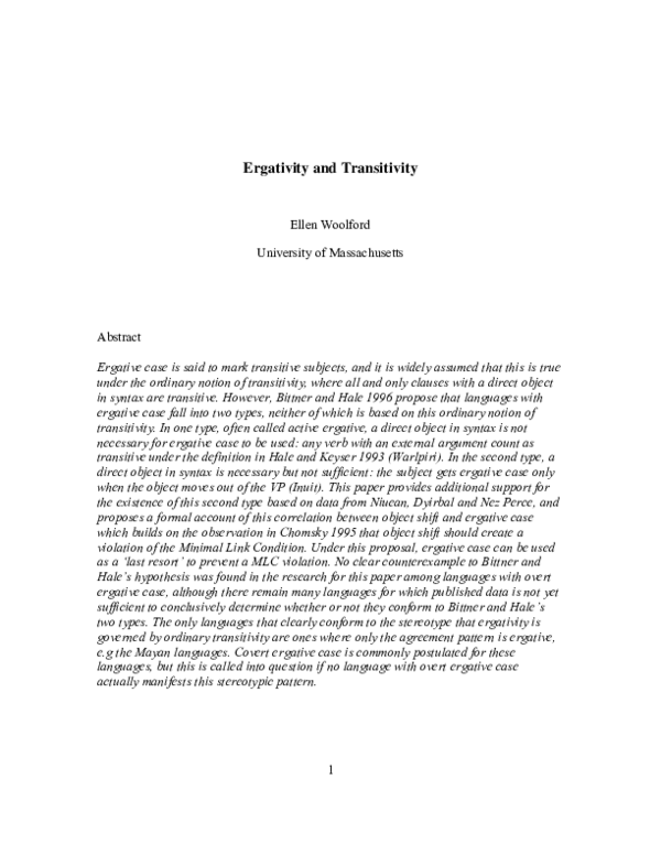 (PDF) Ergativity and Transitivity