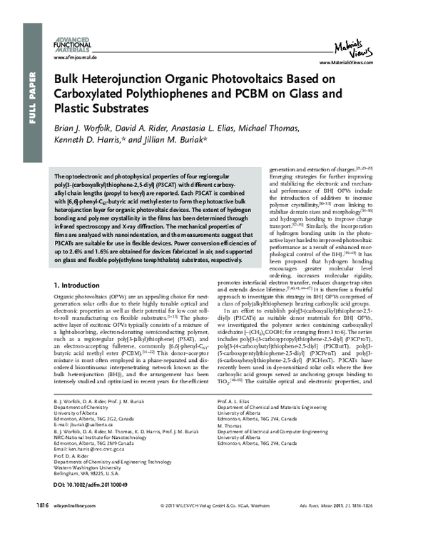 (PDF) Bulk Heterojunction Organic Photovoltaics Based on Carboxylated ...