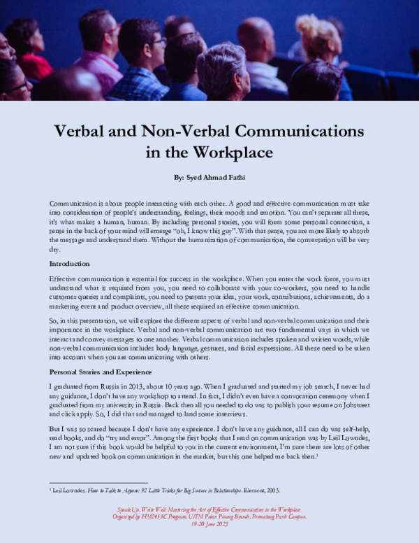 (PDF) Verbal and Non-Verbal Communications in the Workplace