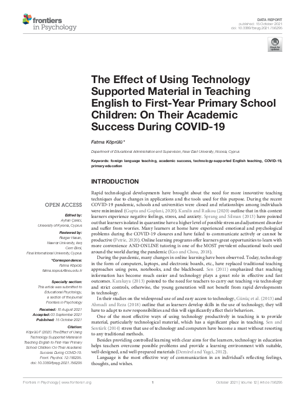 (PDF) The Effect of Using Technology Supported Material in Teaching English to First-Year ...