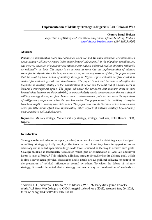 (PDF) Implementation of Military Strategy in Nigeria’s Post-Colonial War