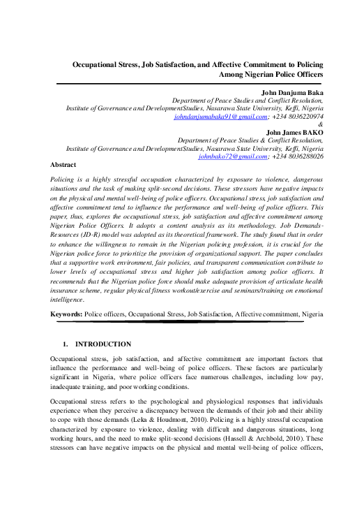 (PDF) Occupational Stress, Job Satisfaction, and Affective Commitment ...