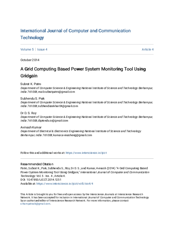 (PDF) A Grid Computing Based Power System Monitoring Tool Using Gridgain
