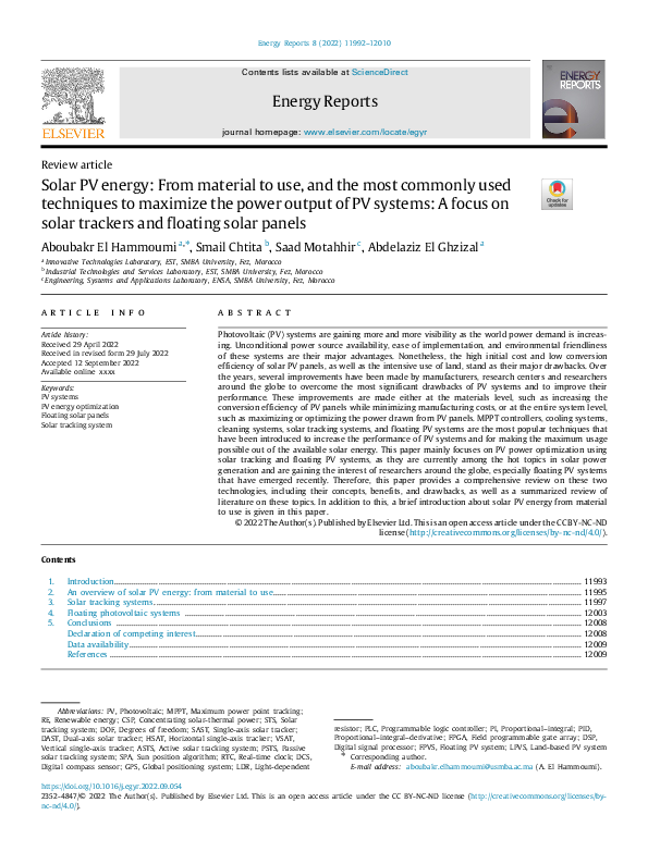 (PDF) Solar PV energy: From material to use, and the most commonly used techniques to maximize ...