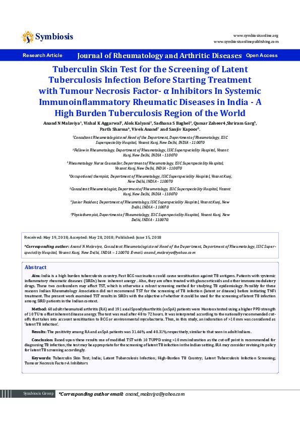 (PDF) Tuberculin Skin Test for the Screening of Latent Tuberculosis ...