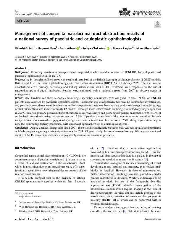 (PDF) Management of congenital nasolacrimal duct obstruction