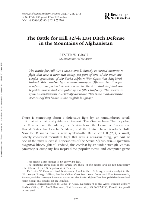 (PDF) The Battle for Hill 3234: Last Ditch Defense in the Mountains of ...