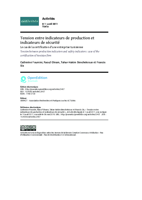 (PDF) Tension between production indicators and safety indicators ...