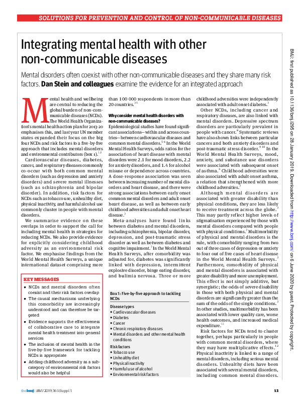 (PDF) Integrating mental health with other non-communicable diseases ...