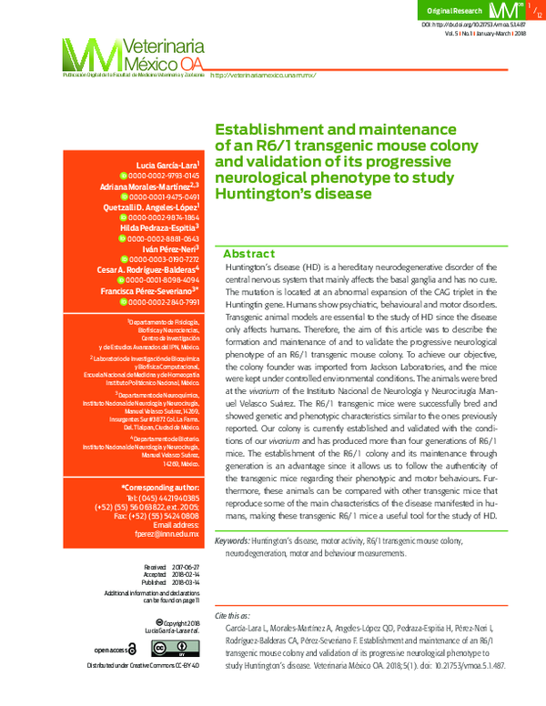 (PDF) Establishment and maintenance of an R6/1 transgenic mouse colony ...