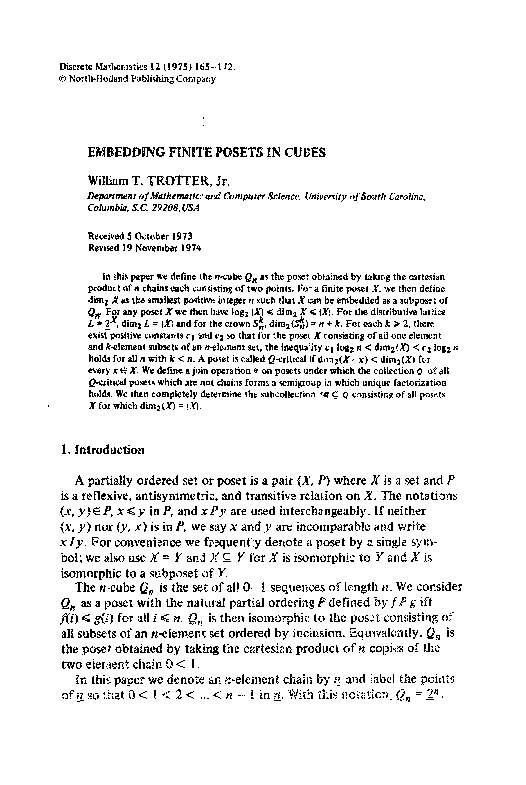 (PDF) Embedding finite posets in cubes