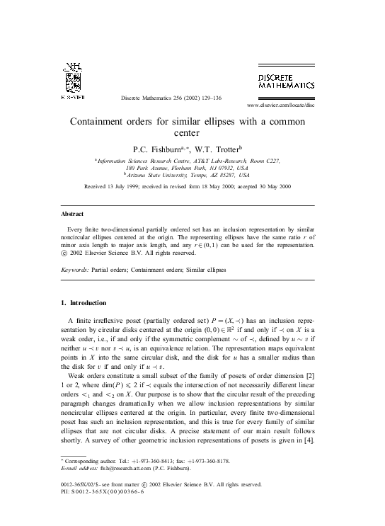 (PDF) Containment orders for similar ellipses with a common center